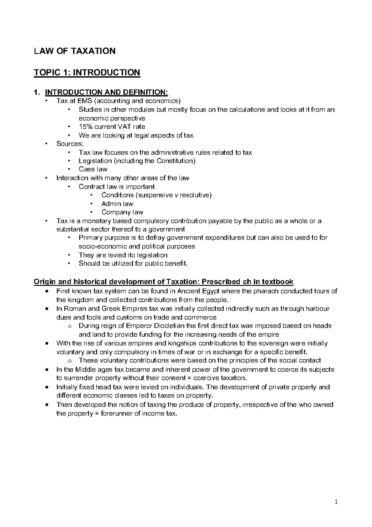 1) Topic 1 Introduction - LAW OF TAXATION TOPIC 1: INTRODUCTION 1 ...