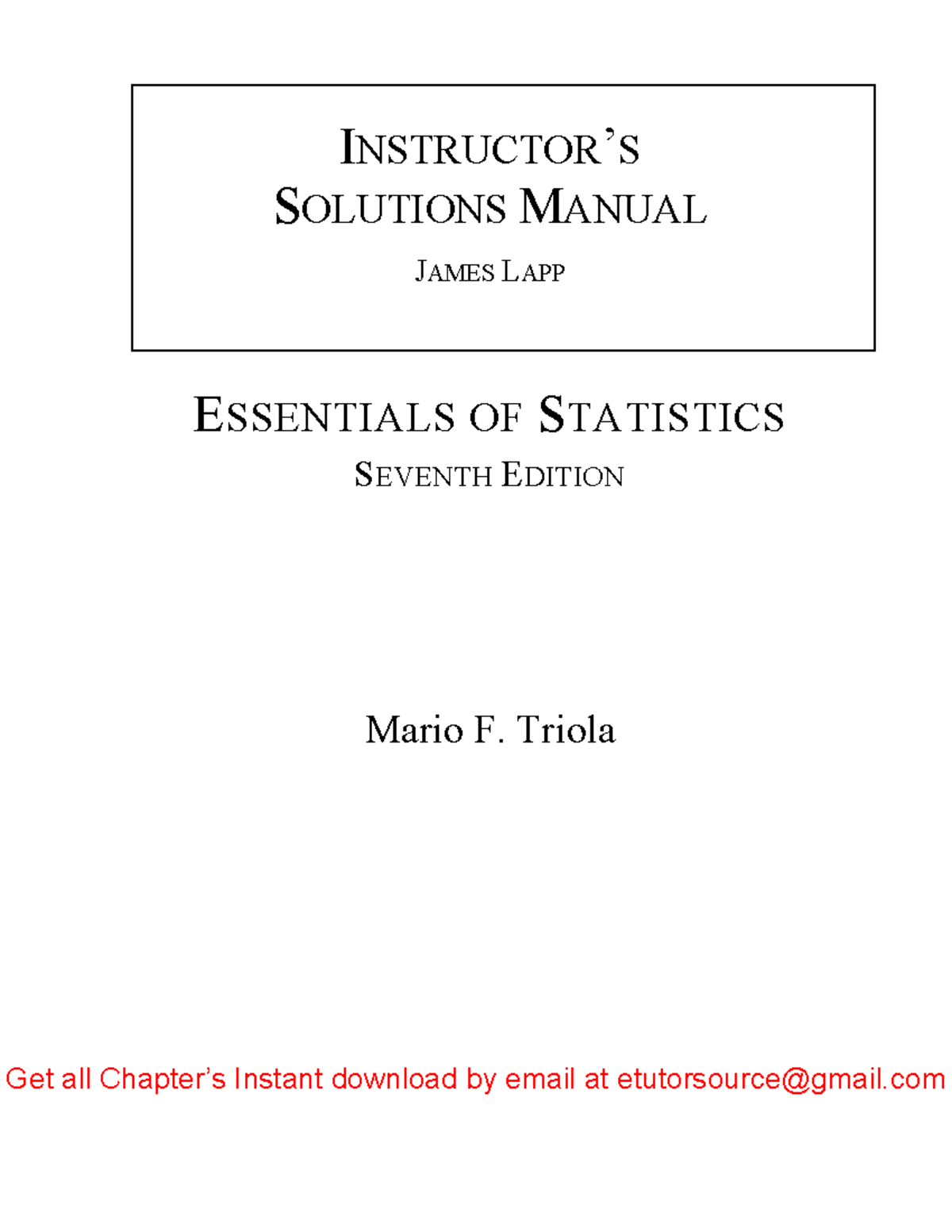 Solutions Manual For Essentials of Statistics 7e Mario Triola ...