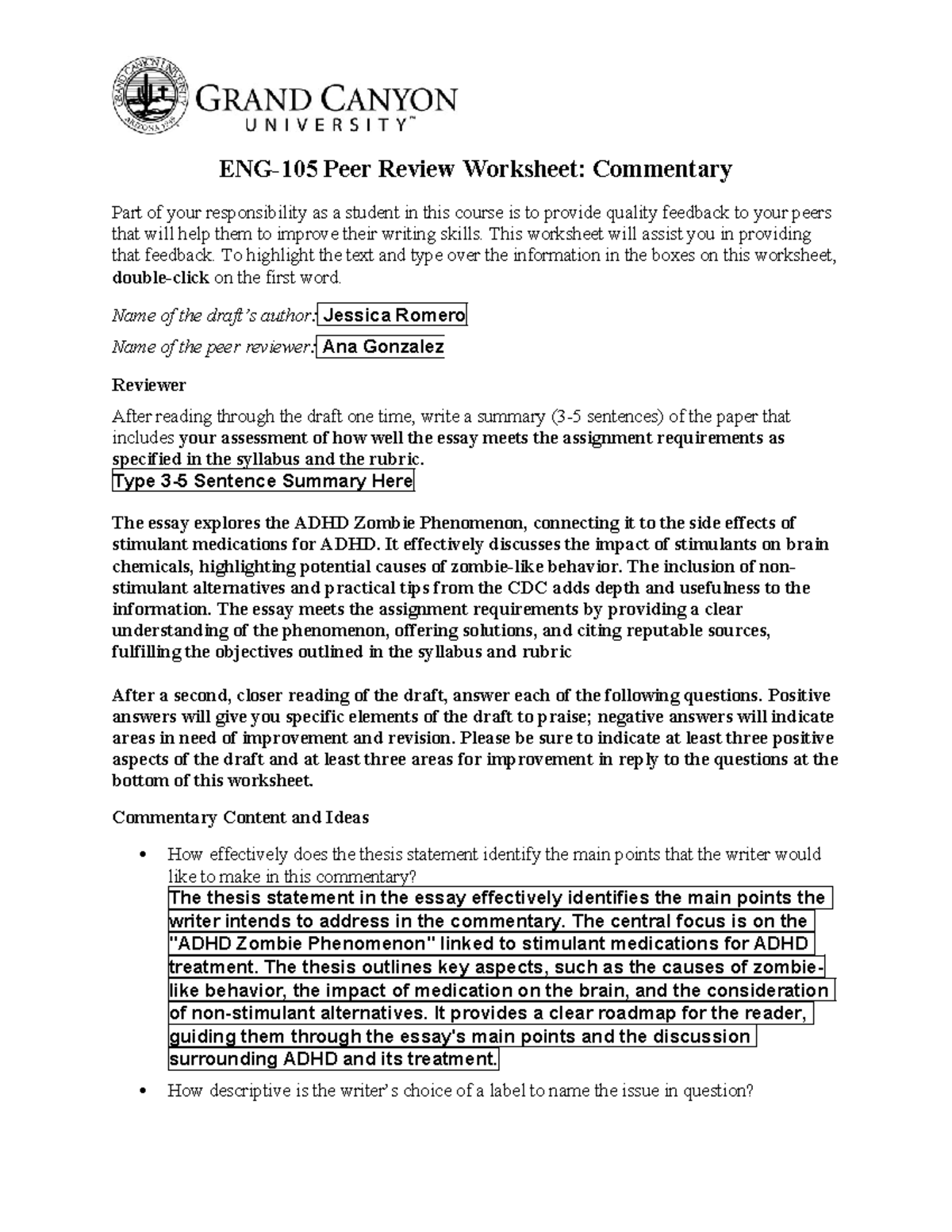 ENG-105-RS-Commentary Peer Review Worksheet - ENG-105 Peer Review ...