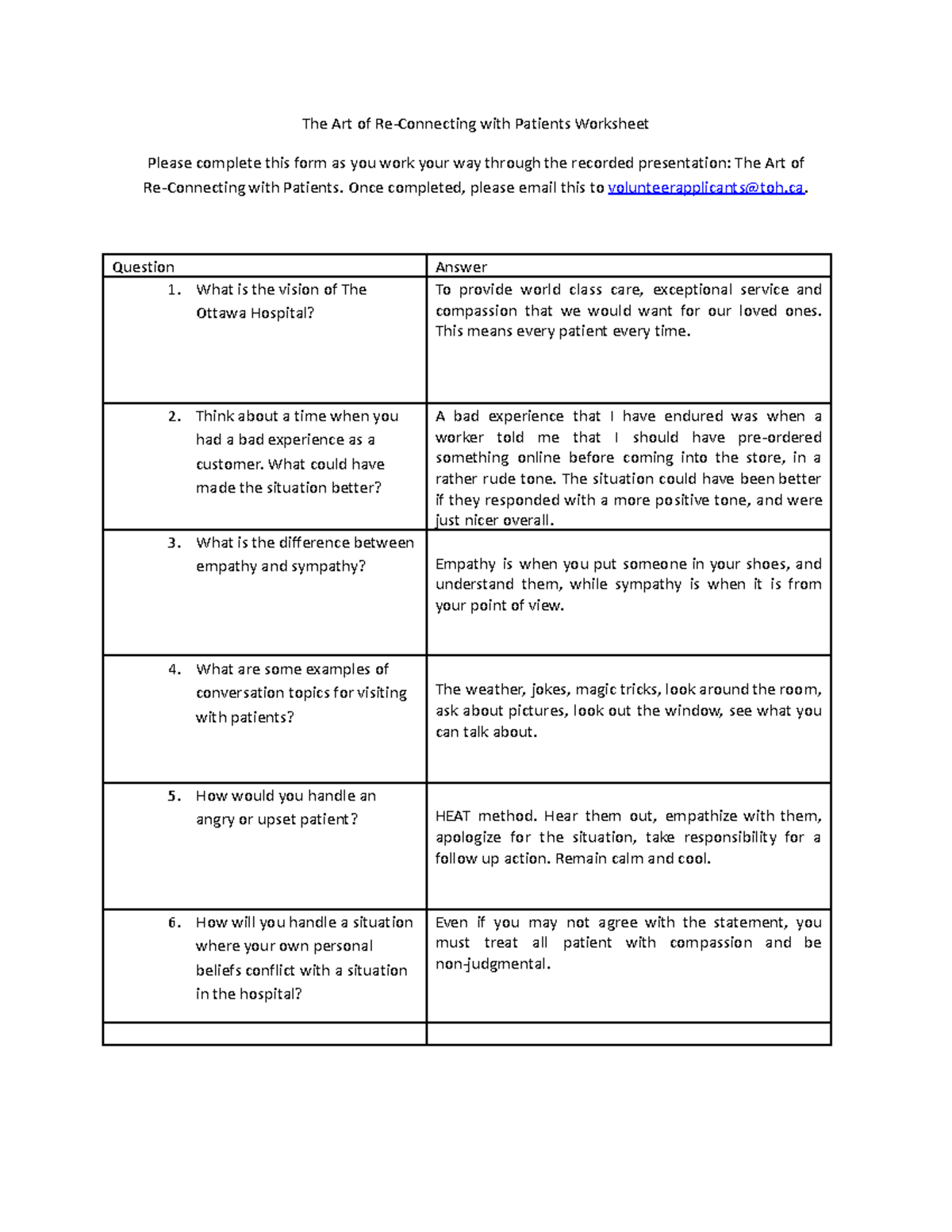 ARC Worksheet.docx - The Art of Re-Connecting with Patients Worksheet ...