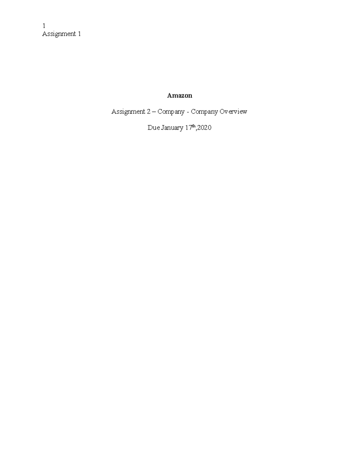 Amazon paper - – Company - Company Overview - Assignment 1 Amazon ...