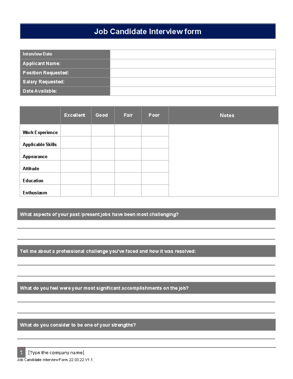 Job Candidate Interview Form.22.03.22.V1.1 - Job Candidate Interview ...
