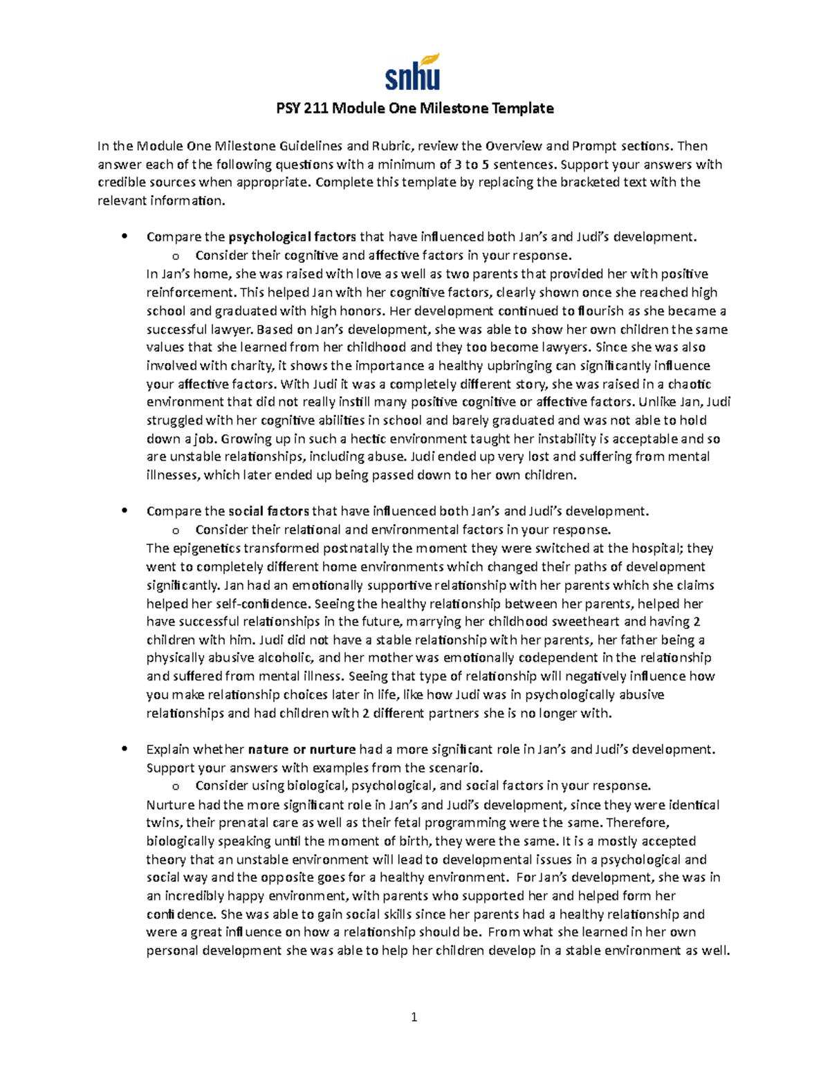 PSY 211 Module One Milestone - Then answer each of the following ...
