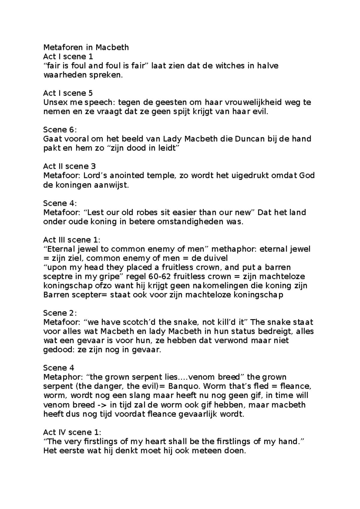 Metaforen in Macbeth - Act I scene 5 Unsex me speech: tegen de geesten ...