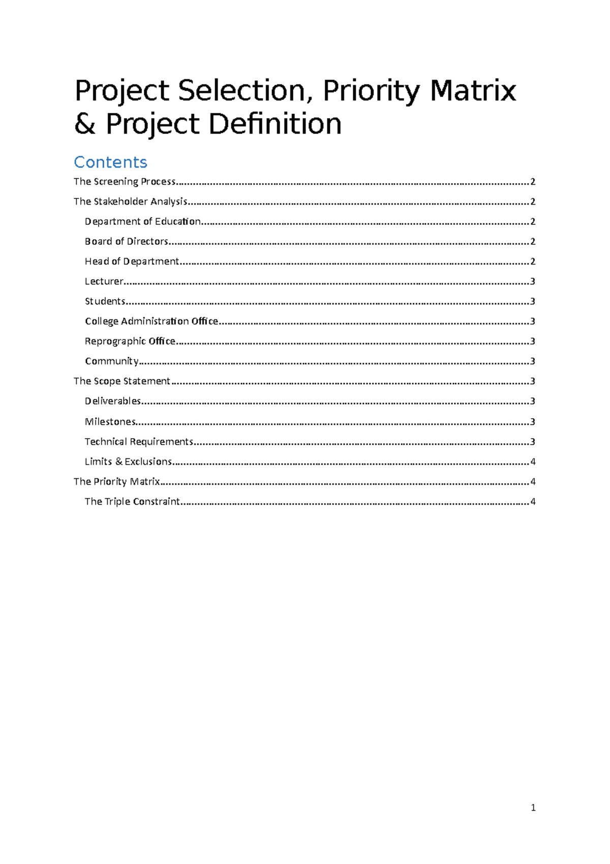 Deliverable 2 - Project Selection, Priority Matrix & Project Definition ...