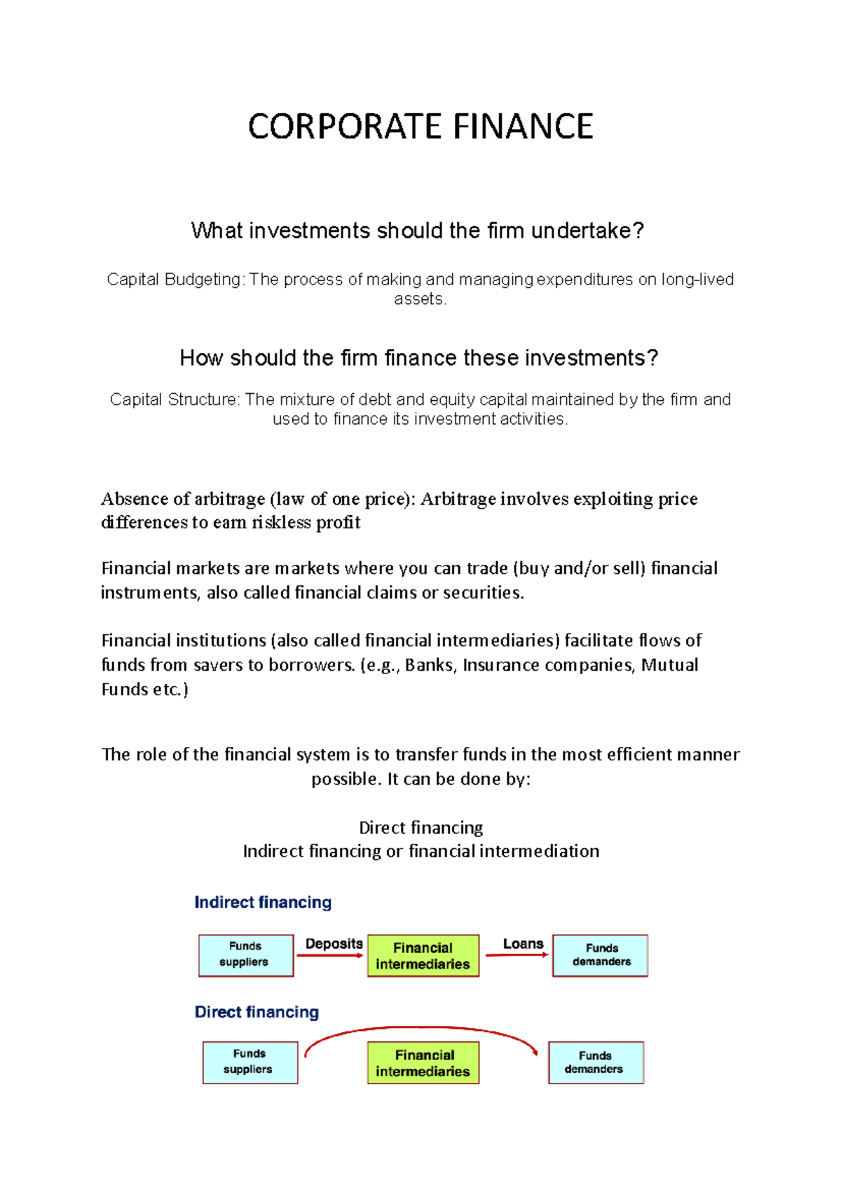 Corporate Finance - CORPORATE FINANCE What investments should the firm ...