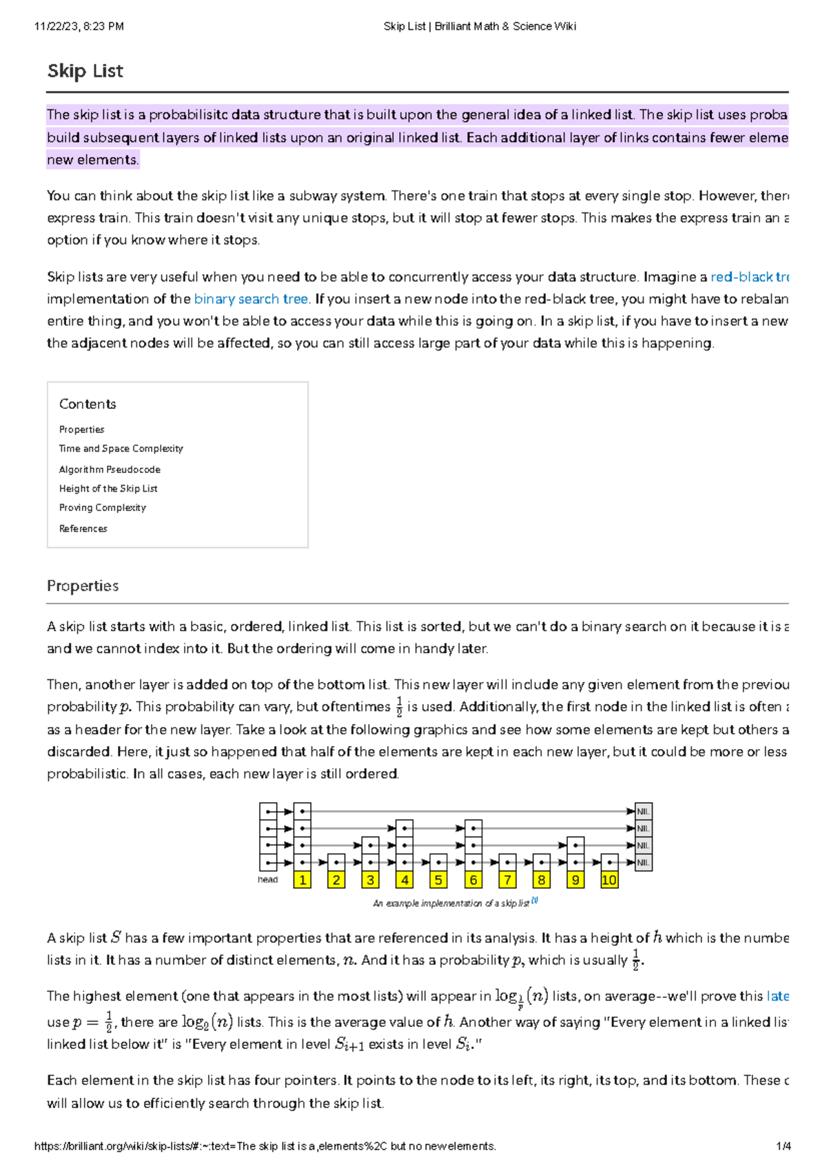 Skip List Brilliant Math & Science - Skip List The skip list is a ...