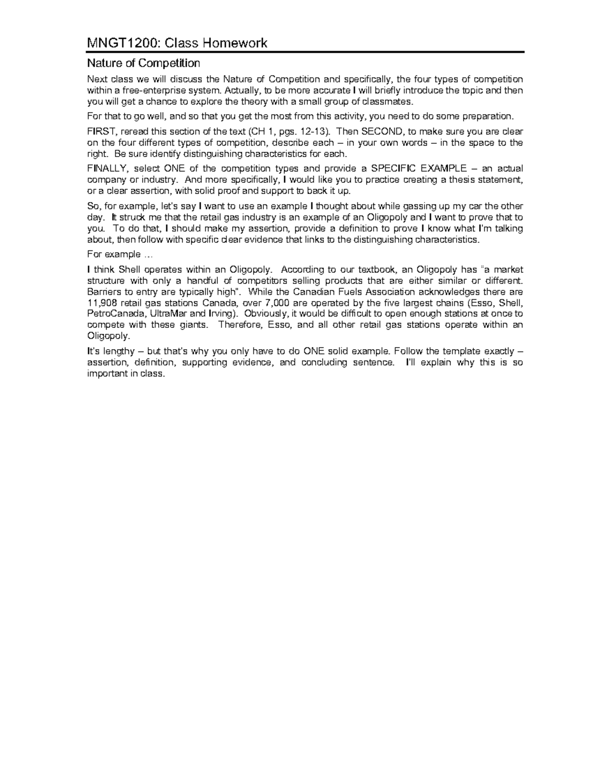 Prework. competition homework Fillable - MNGT1200: Class Homework ...