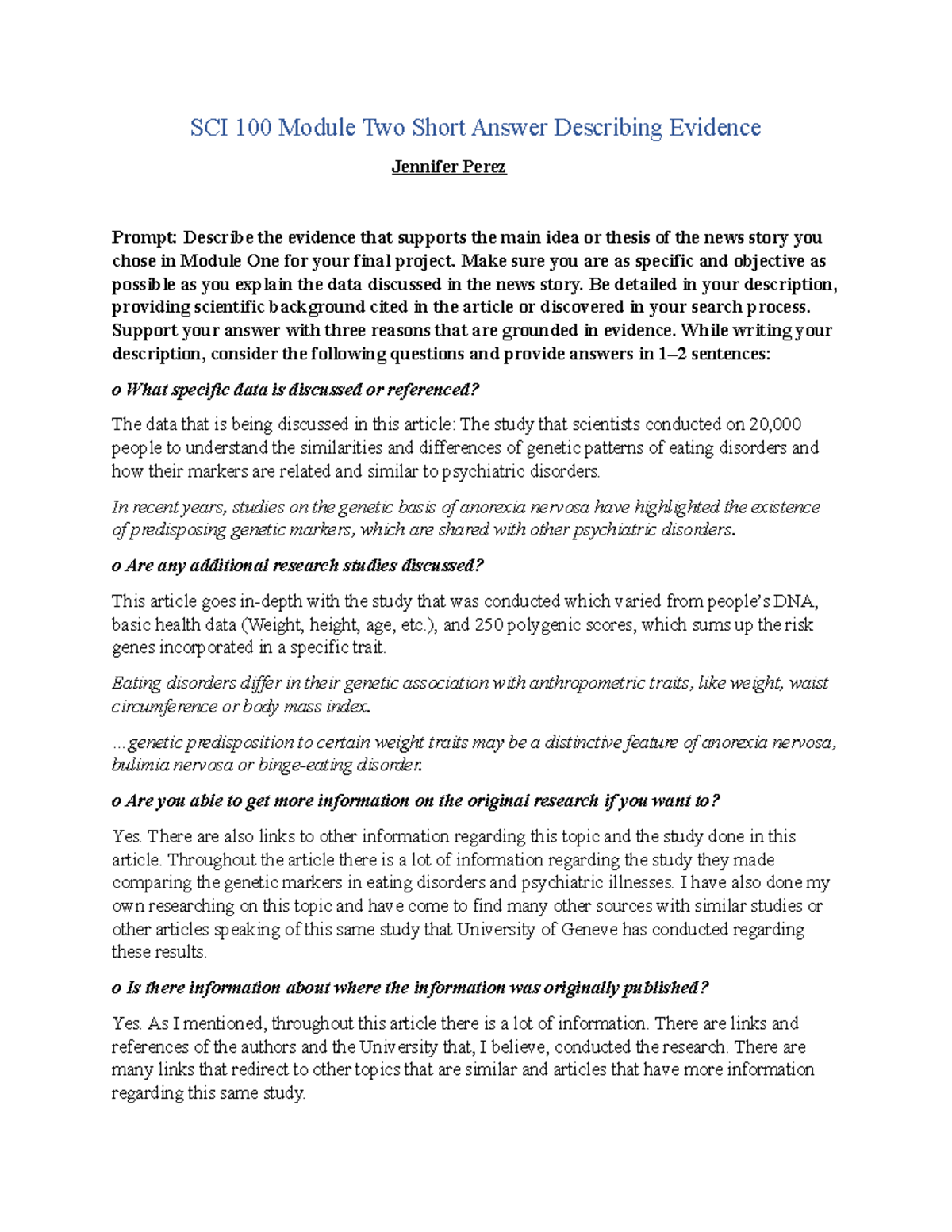 SCI 100 Module Two Short Answer Describing Evidence (2) - SCI 100 ...