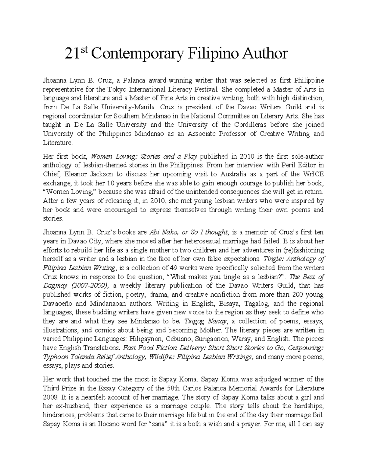 21st Contemporary Filipino Author - 21 st ContemporaryFilipinoAuthor ...
