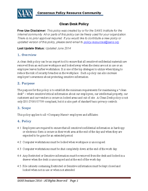 Disaster recovery plan policy - Disaster Recovery Plan Policy Free Use Disclaimer: This policy ...