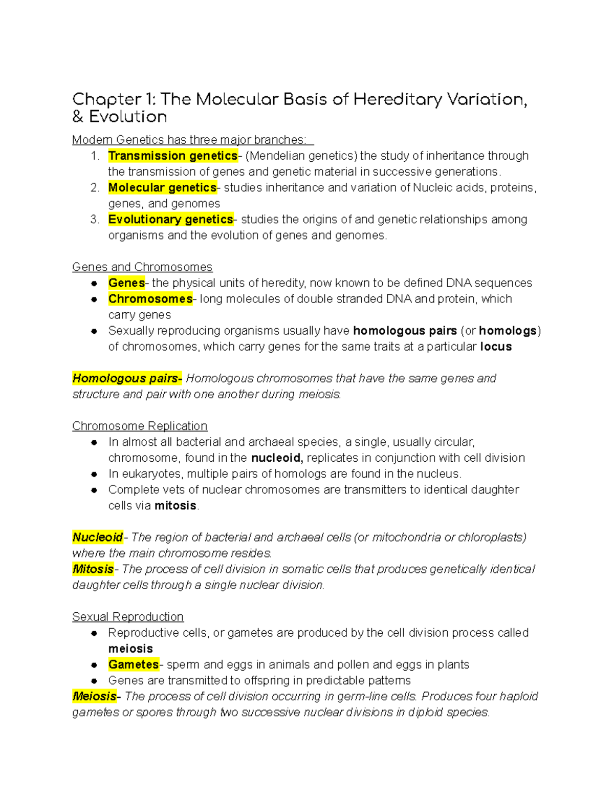 Chapter 1 - Lecture notes 1 - Chapter 1: The Molecular Basis of ...