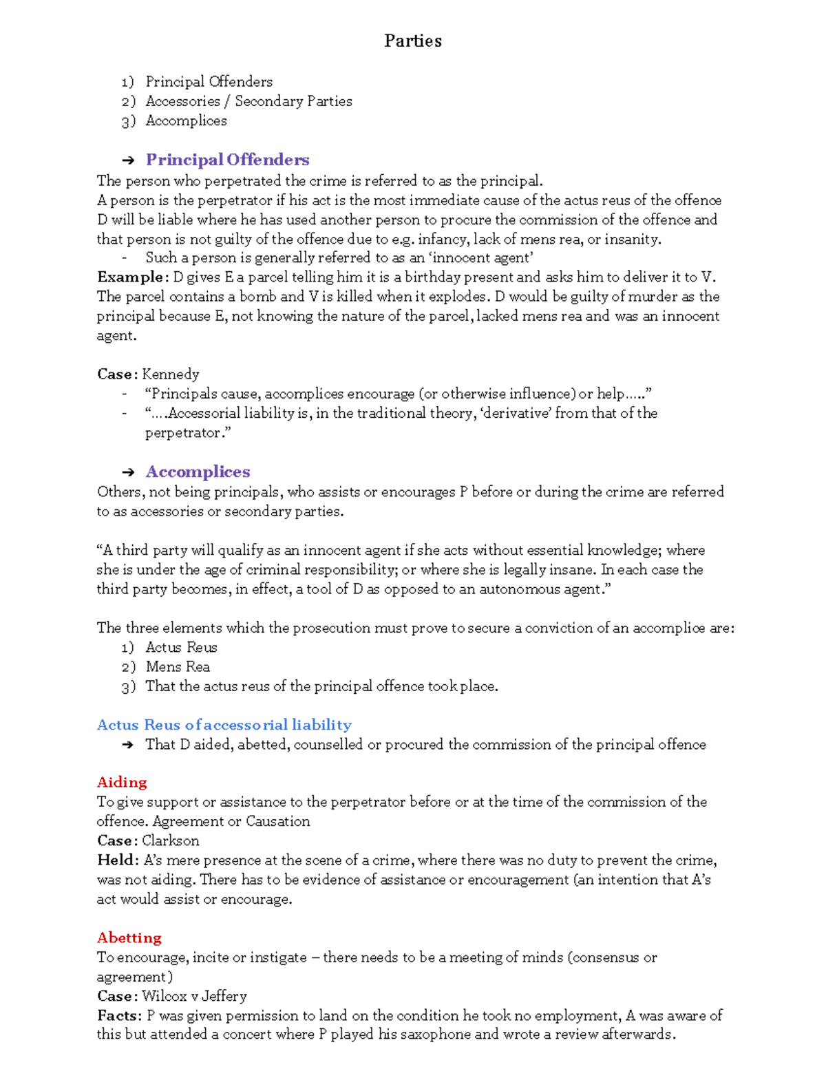 Parties to a crime - Parties Principal Offenders Accessories ...