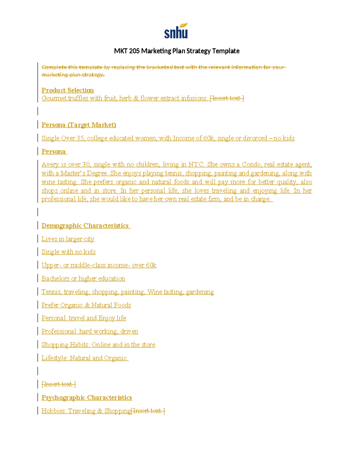 MKT 205 Marketing Plan Project-WEEK7 - MKT 205 Marketing Plan Strategy ...