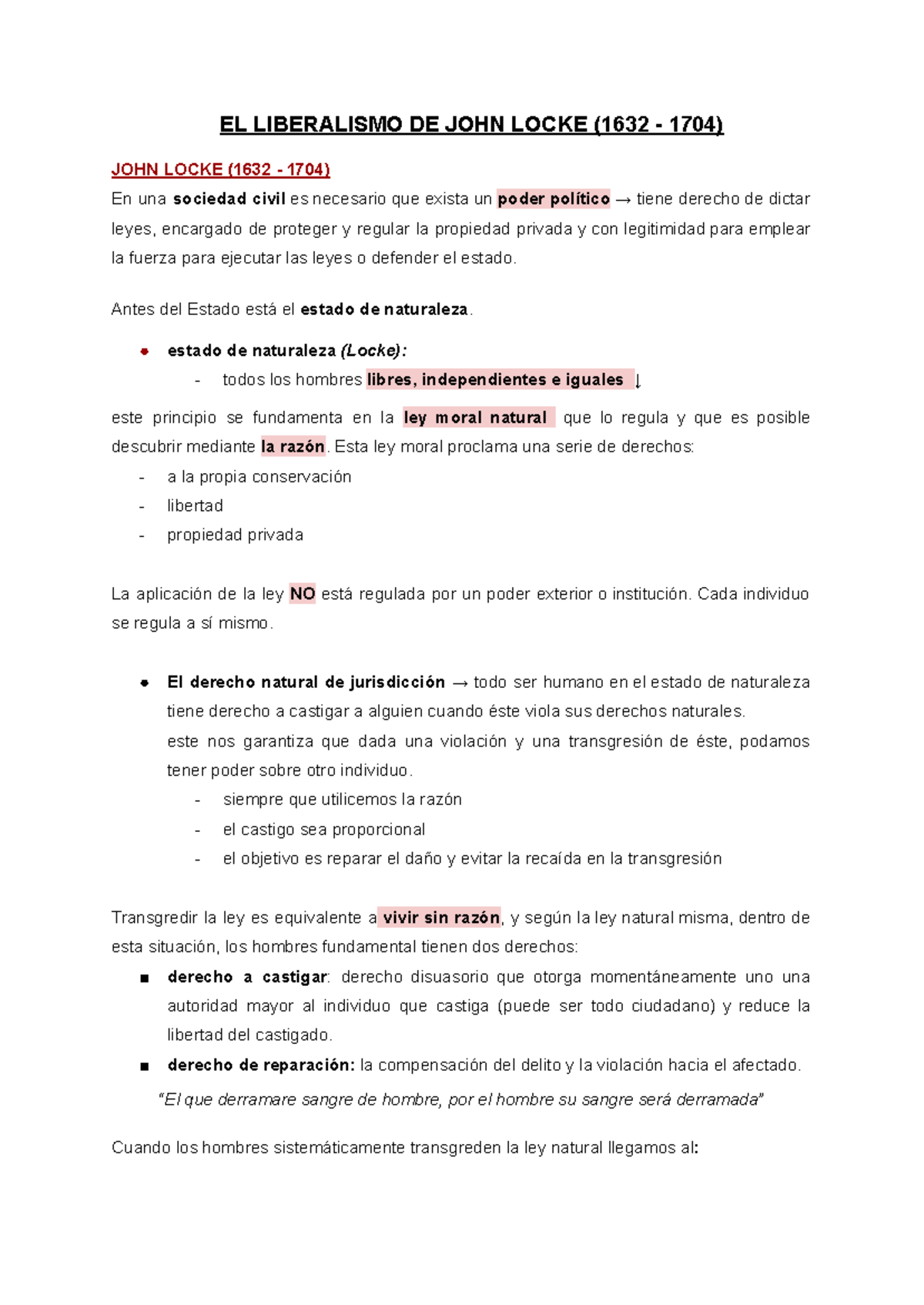 Filosofía resumen def. - EL LIBERALISMO DE JOHN LOCKE (1632 - 1704) JOHN LOCKE (1632 - 1704) En ...