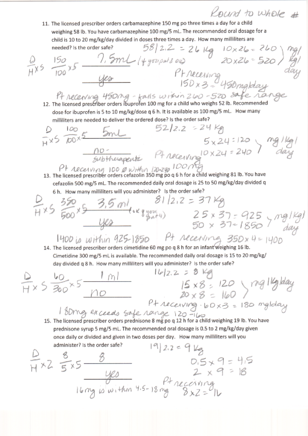 NURS 5010 Medication Calculation Pediatric Answers Part II - NURS 505 ...
