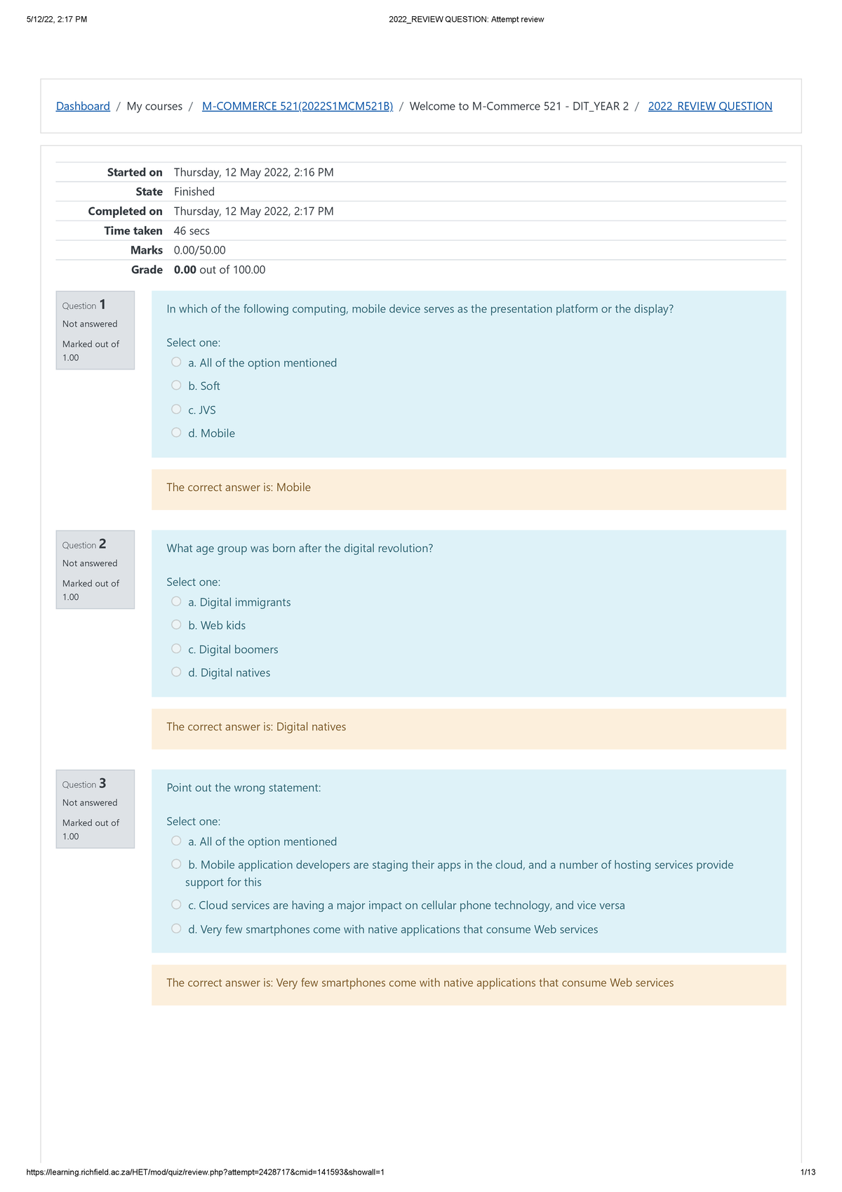 2022 Review Question M-COM - Dashboard / My courses / M-COMMERCE 521 ...