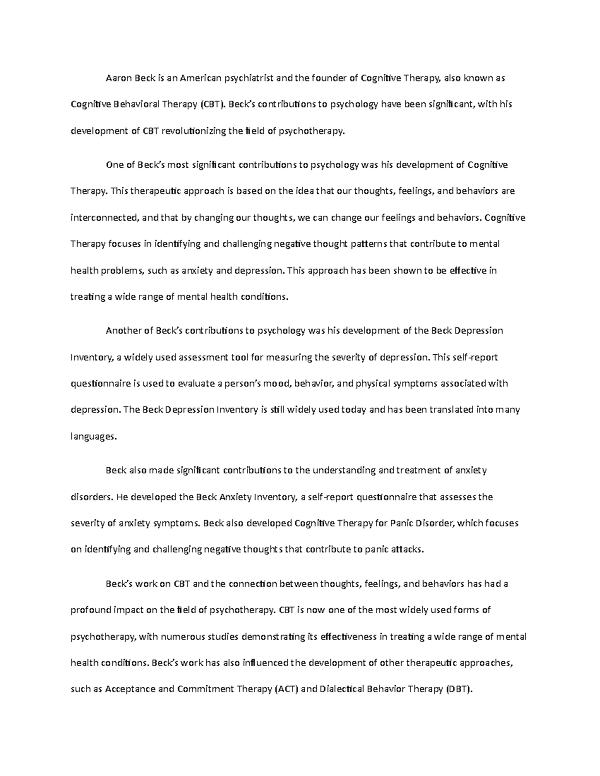Aaron beck contributions to psychology - Aaron Beck is an American ...