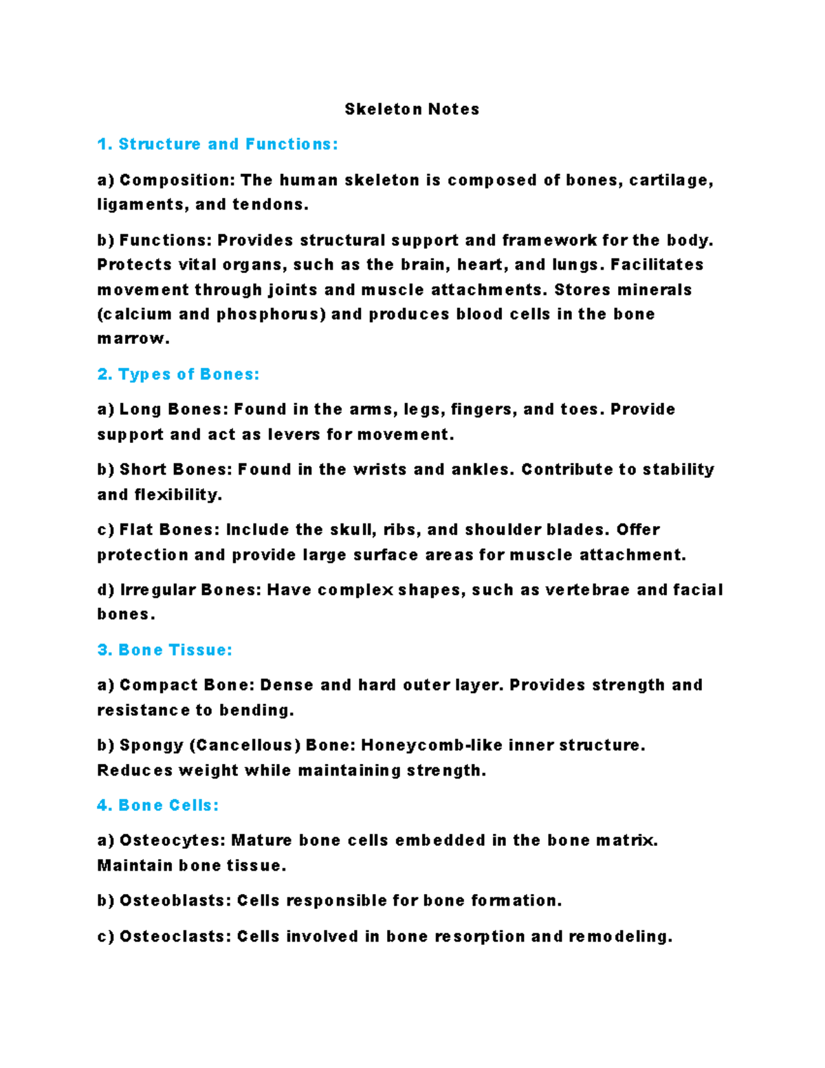Skeleton notes with types of bones - Skeleton Notes Structure and ...