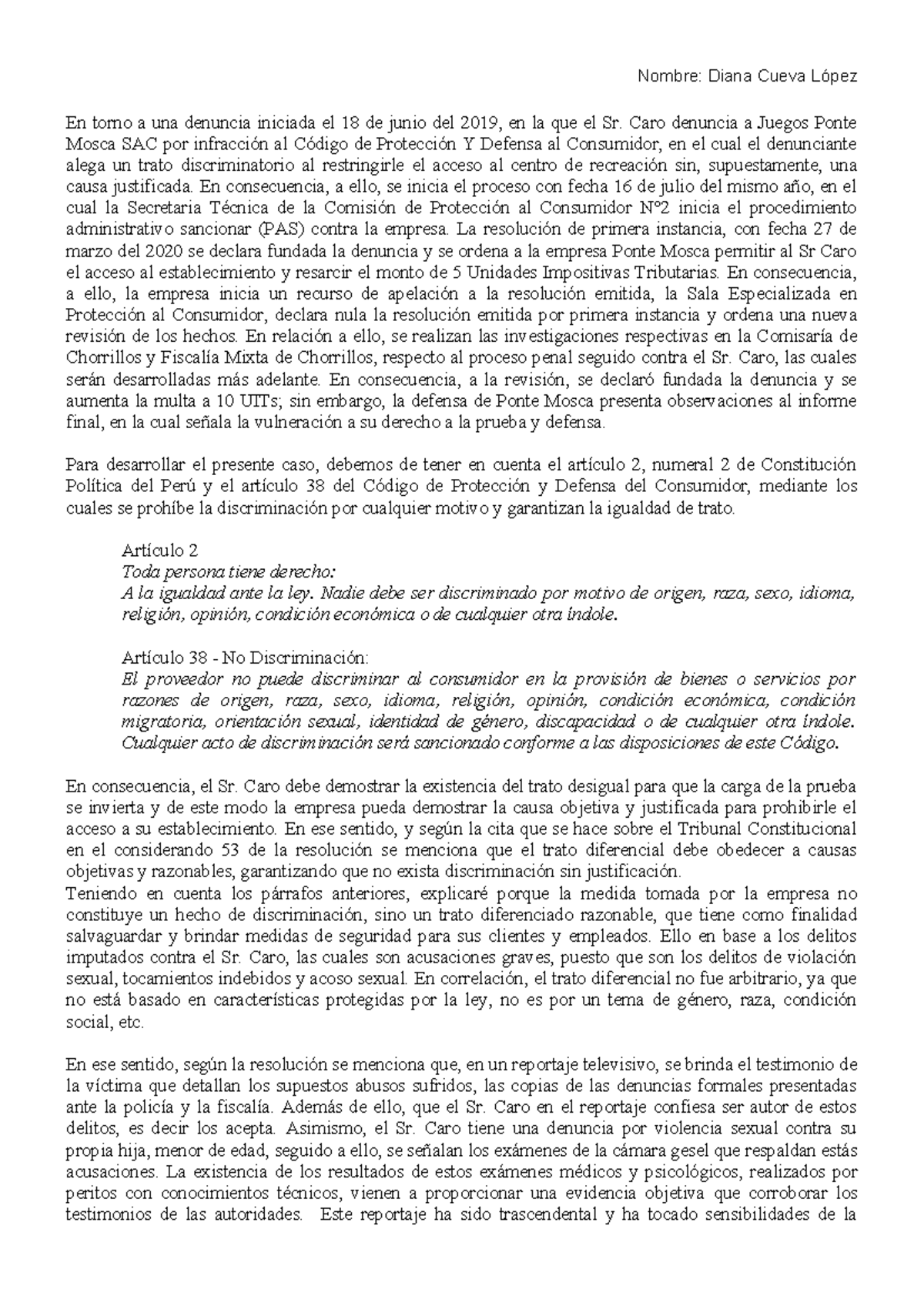 PC 3 DDHH - dsdssd - Nombre: Diana Cueva López En torno a una denuncia ...