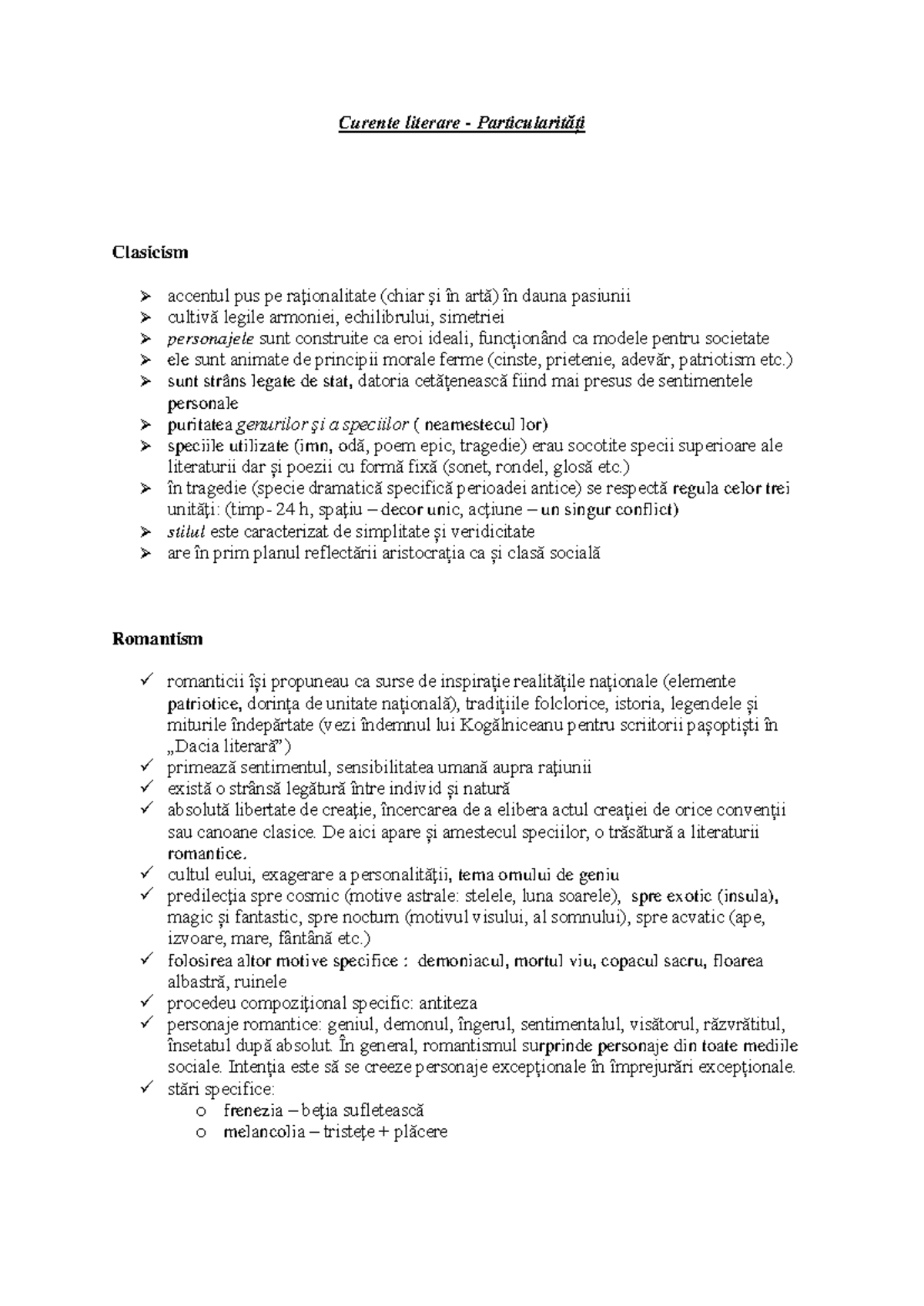 Curente literare Particularitai Clasici - Curente literare ...