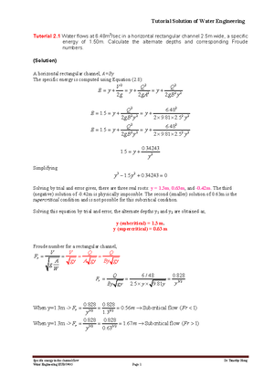 Tutorial Solution Chapter 7 Week 6 - Tutorial 5 solution for Well Hydraulics (2) Tutorial 7. The ...