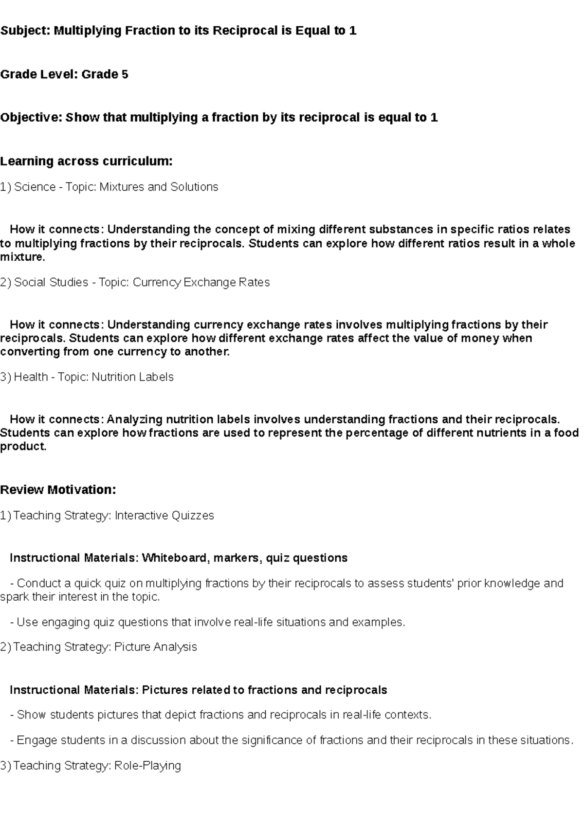 Lesson plan - dwOIDHid - Subject: Multiplying Fraction to its ...