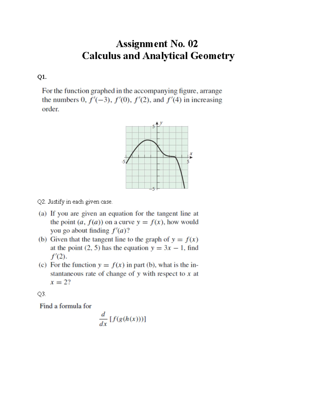 Assignment Type Calculus And Analytic Geometry Assignment No 02 Calculus And Analytical