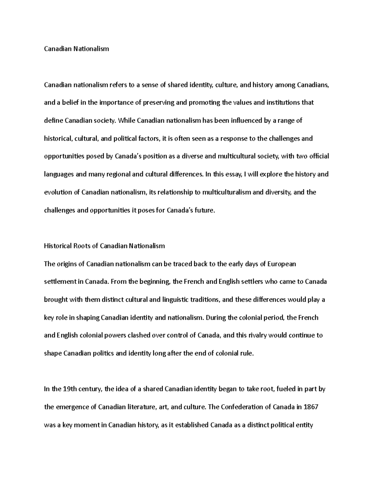 Canadian Nationalism - essay - Canadian Nationalism Canadian ...