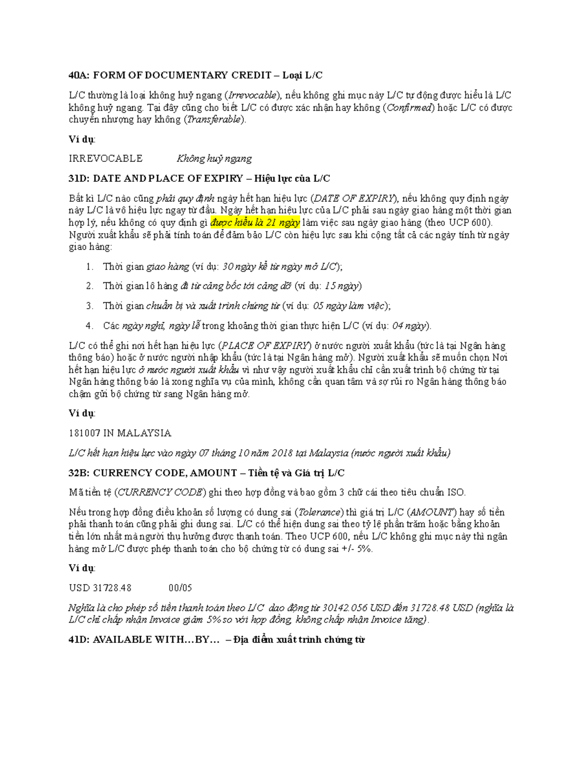 Giải-nghĩa-LC - Lịch sử Đảng - 40A: FORM OF DOCUMENTARY CREDIT – Loại L ...