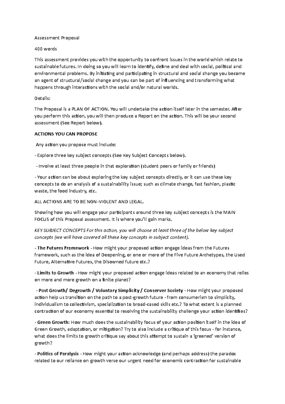 Assessment Proposal - In doing so you will learn to identify, define ...