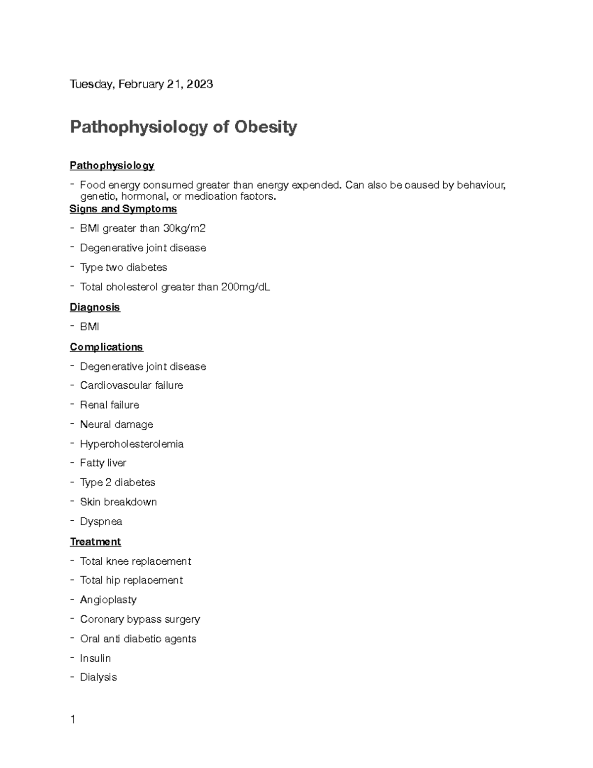 Obesity Pathophsyiology - Tuesday, February 21, 2023 Pathophysiology of ...
