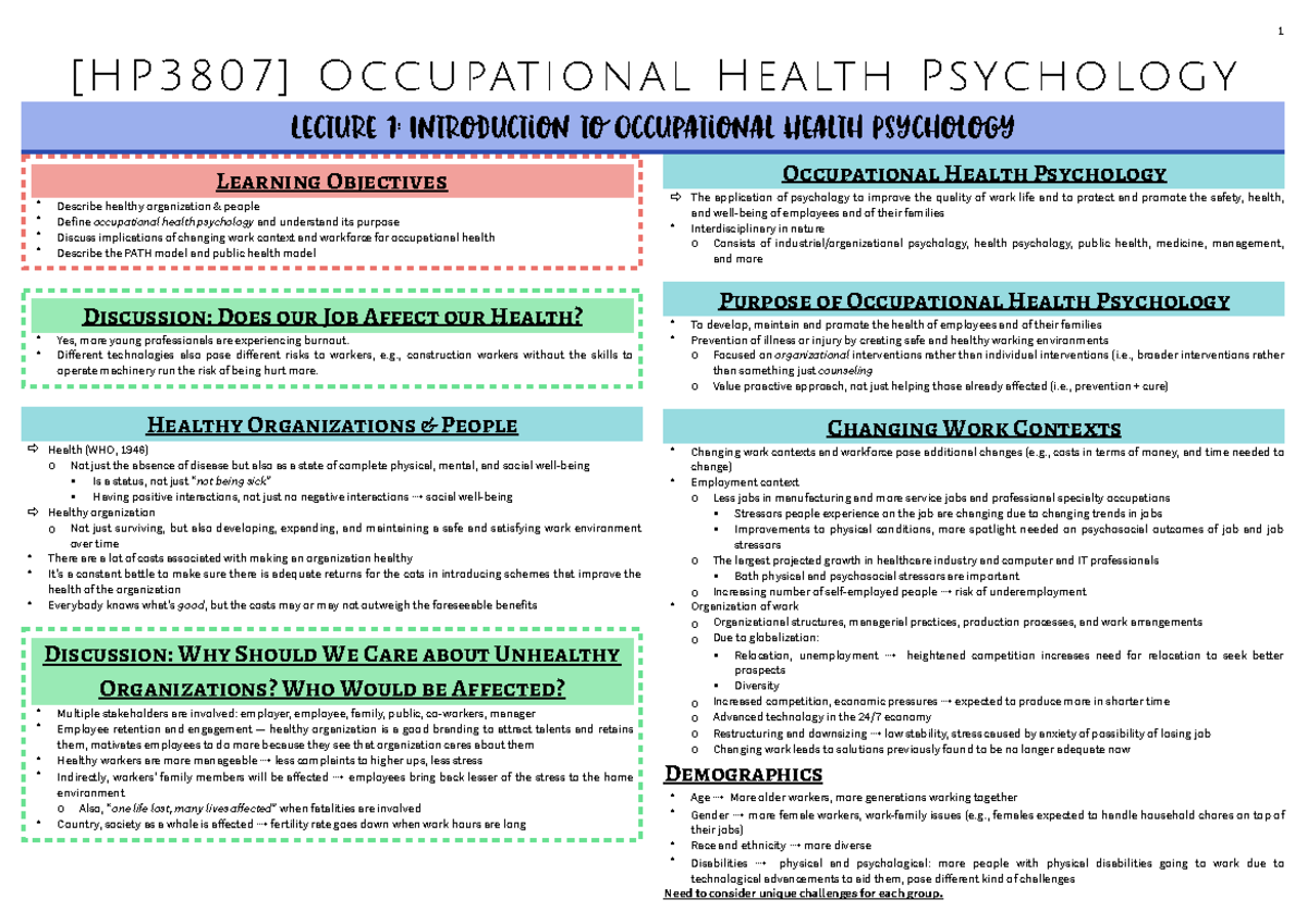 HP3807 OHP Notes (L1-7) - [HP3807] Occupational Health Psychology ...