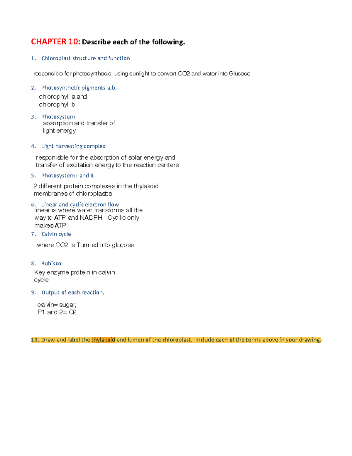 BIO 181 Homework WK7 Ch 10 - BIO-181 - CHAPTER 10: Describe each of the ... BIO 181 Homework WK7 Ch 10 - BIO-181 - CHAPTER 10: Describe each of the ...