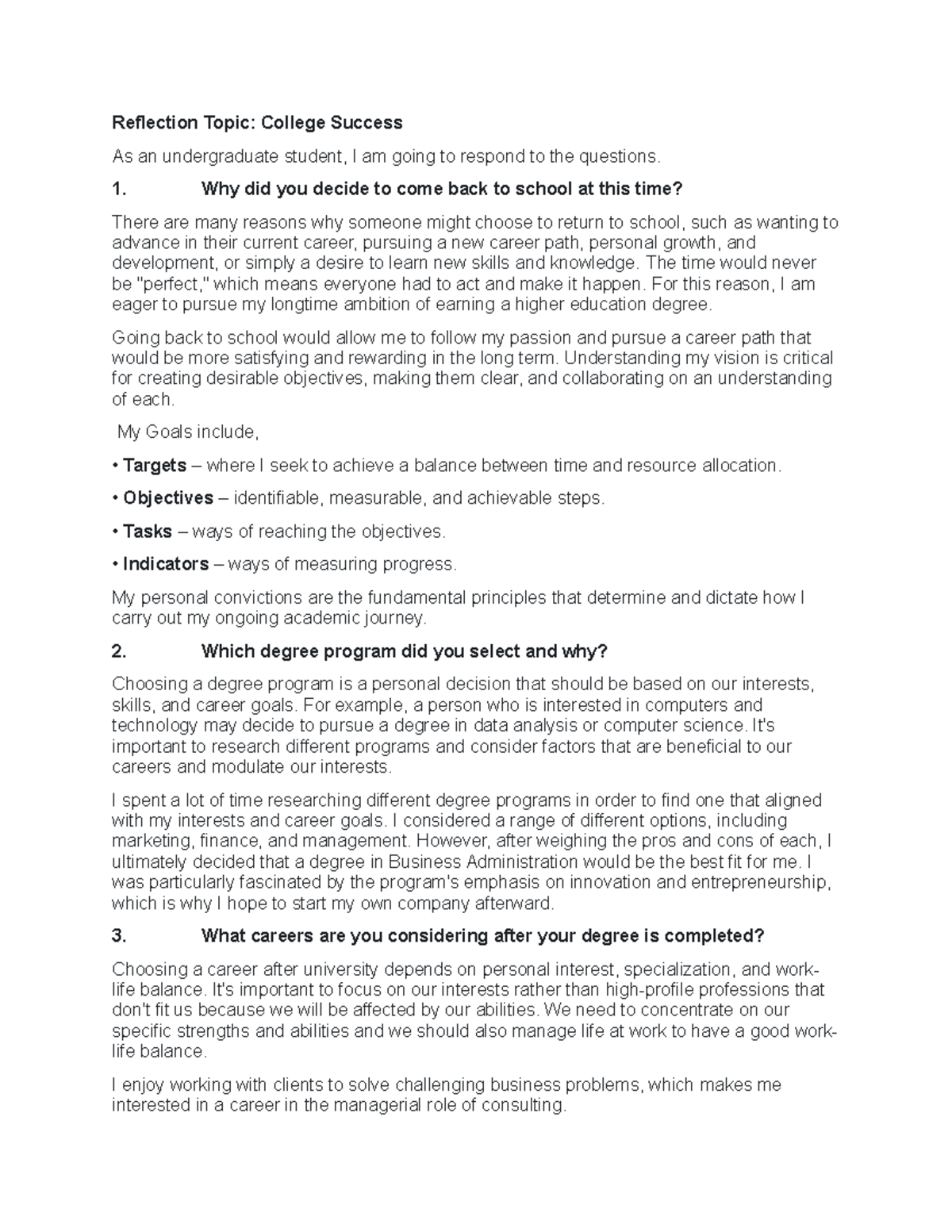 Learning Journal Unit-1 - Reflection Topic: College Success As an ...