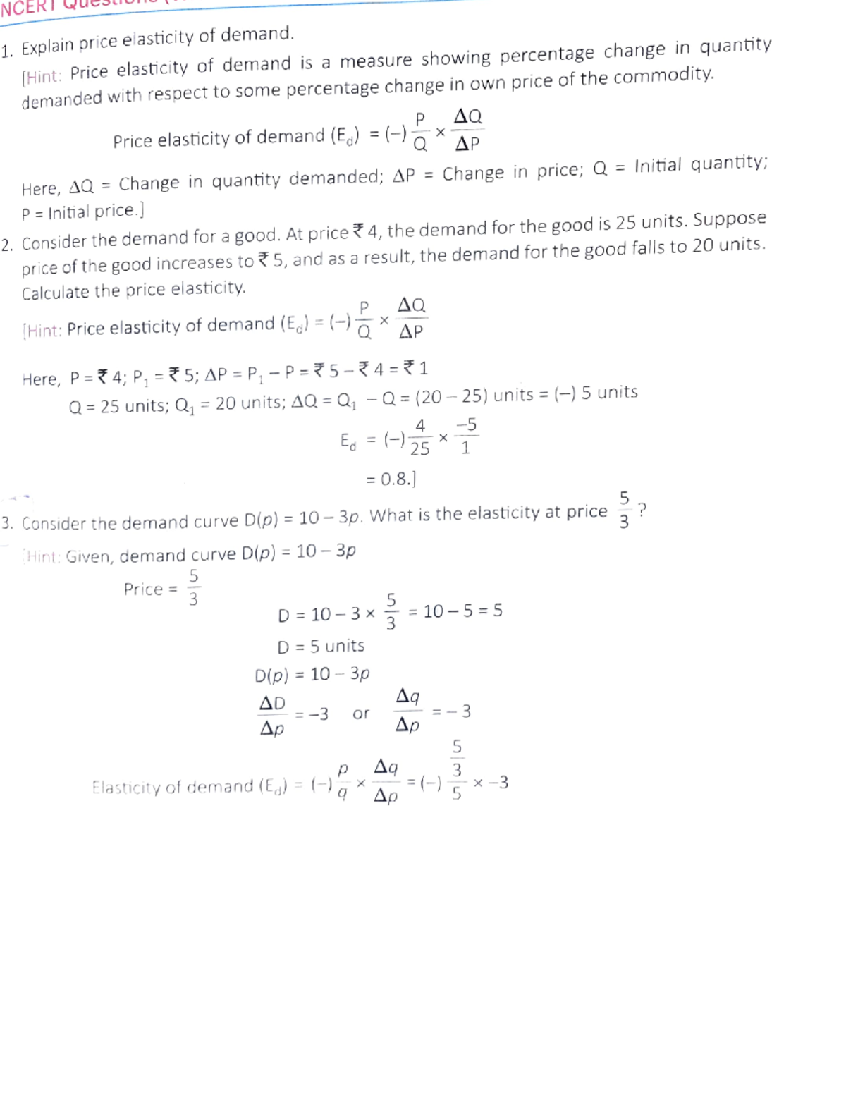 Ncert Question of elasticity of demand - NCERT u 1. Explain price ...