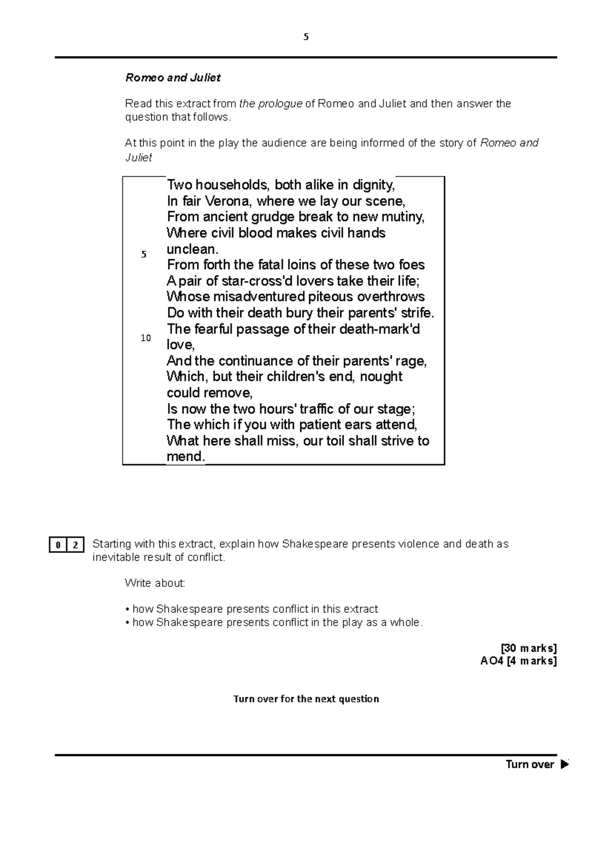 Act 1 Prologue Conflict - 5 Romeo and Juliet Read this extract from the ...
