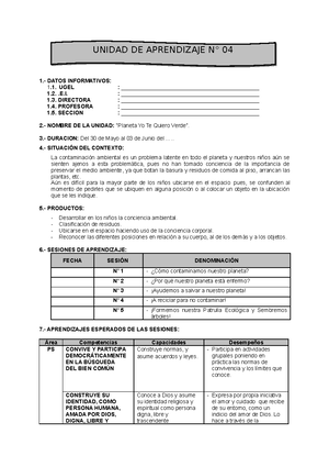 Unidad DE Aprendizaje N° 1 EPT - PLANIFICACIÓN DE LA UNIDAD DIDÁCTICA 1 DATOS GENERALES. I. DRE ...