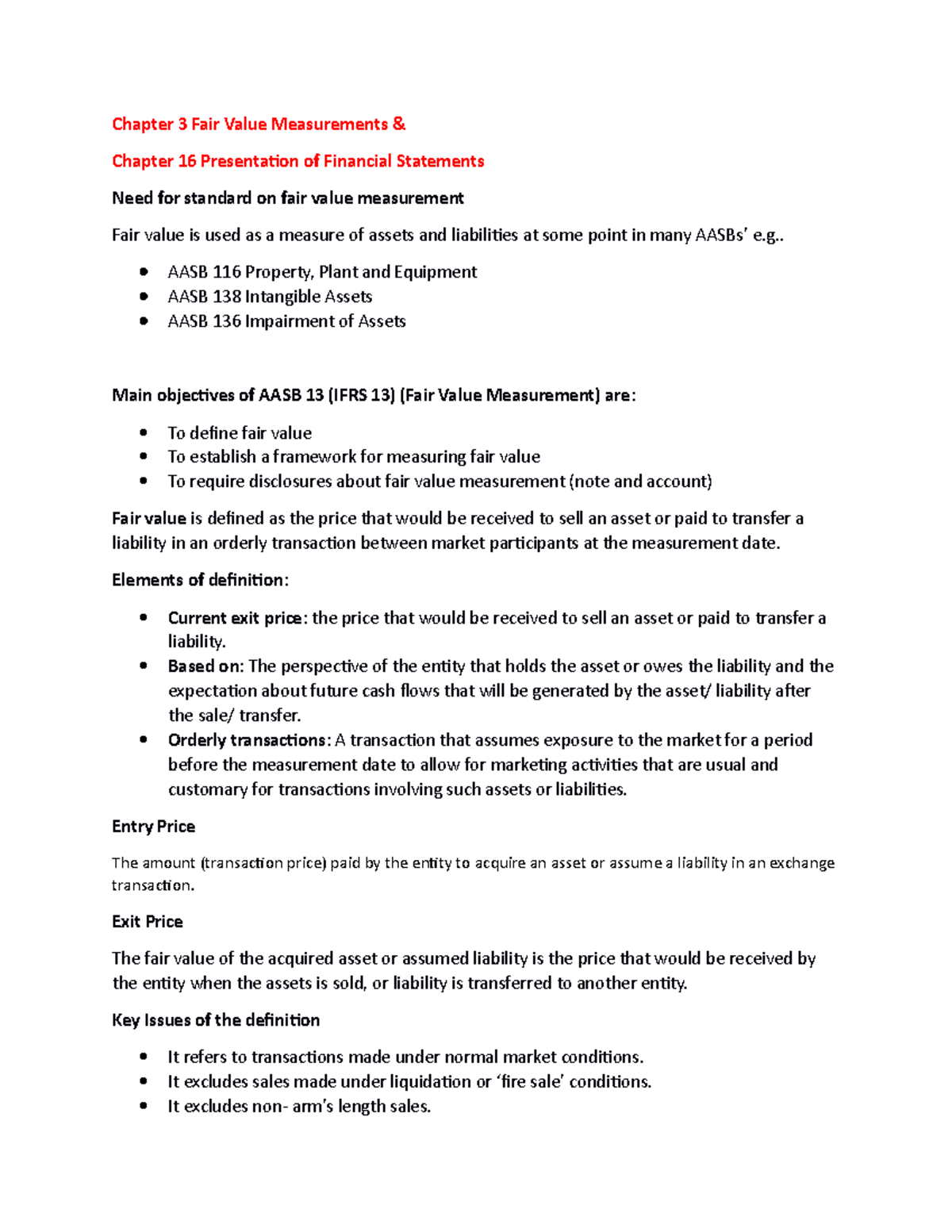 Financial Statements - Lecture notes 2 - Chapter 3 Fair Value ...