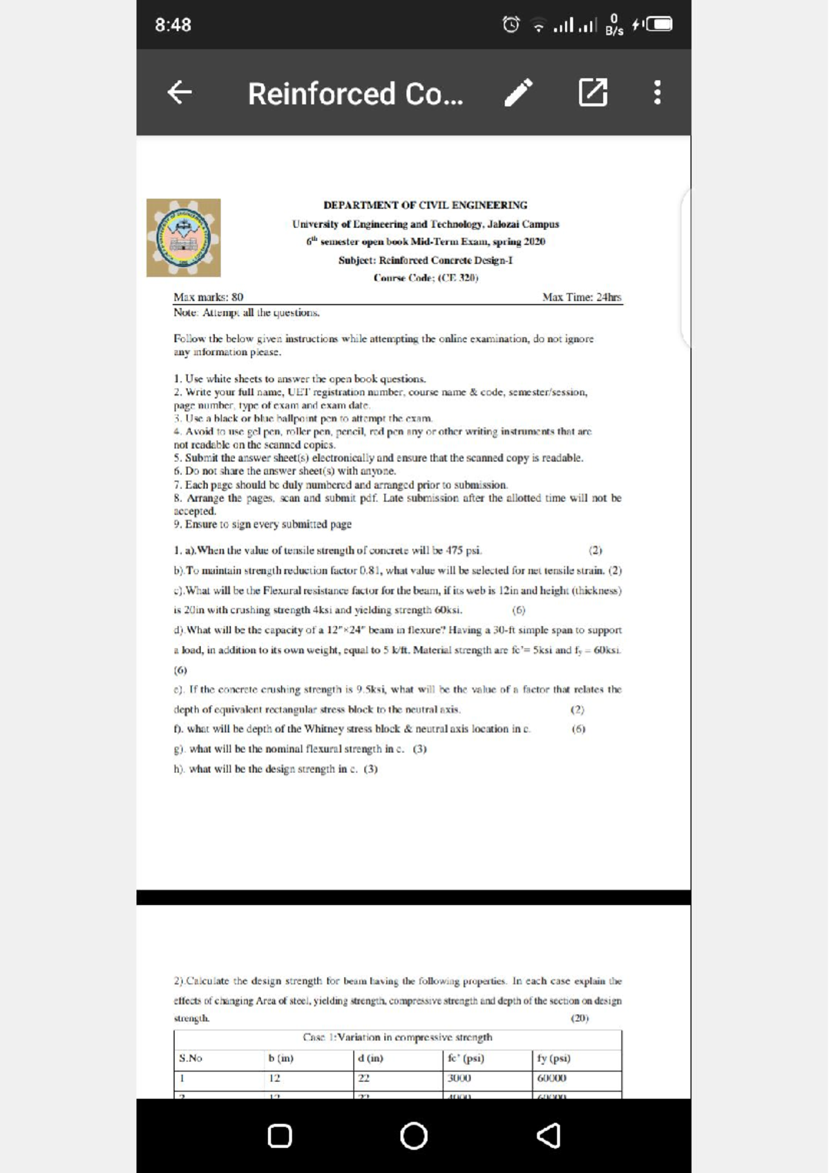 online exam mid term paper for rcd-1 for year 2020-2021 for batch 2017 ...