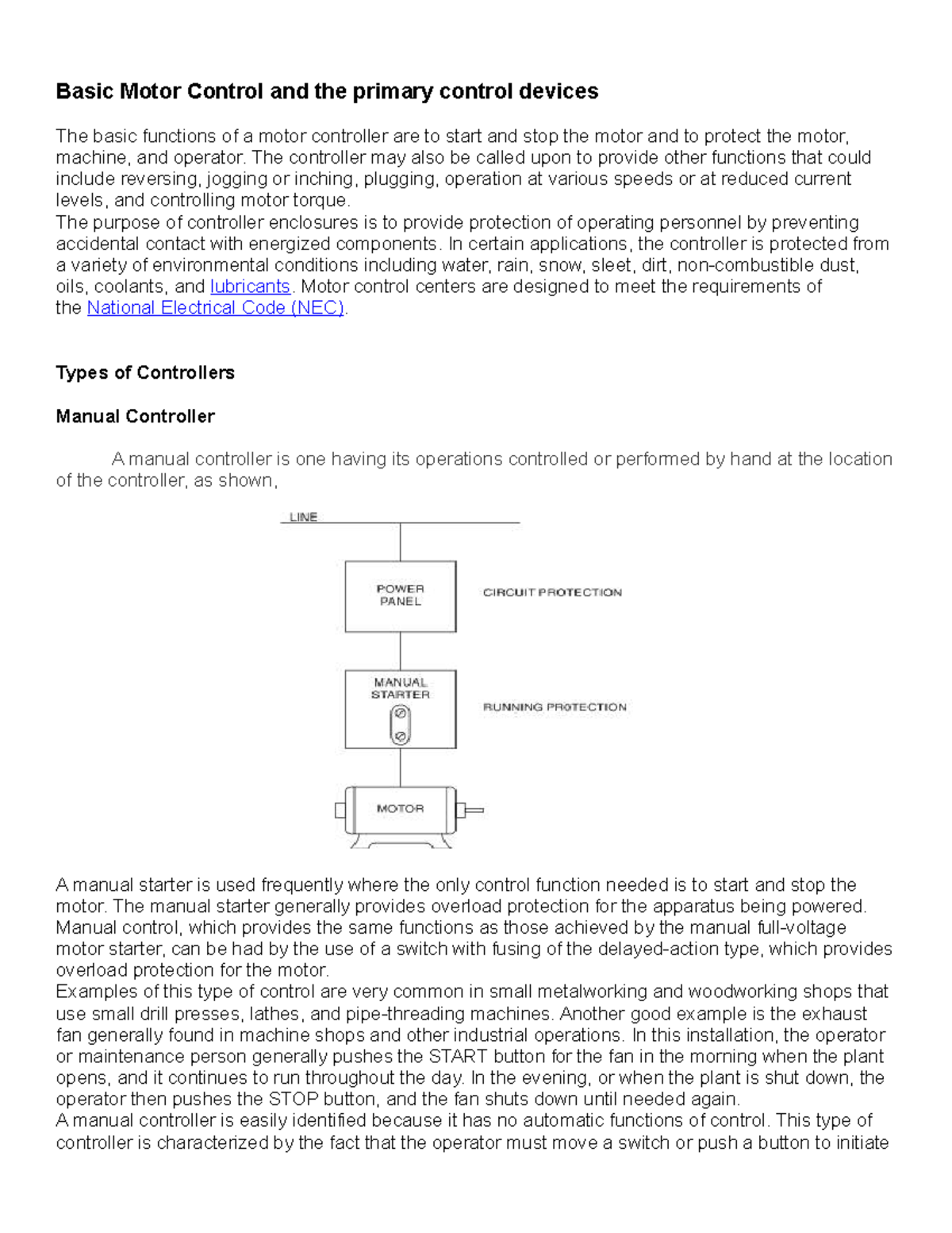 Basic Motor Control and the primary control devices - The controller ...