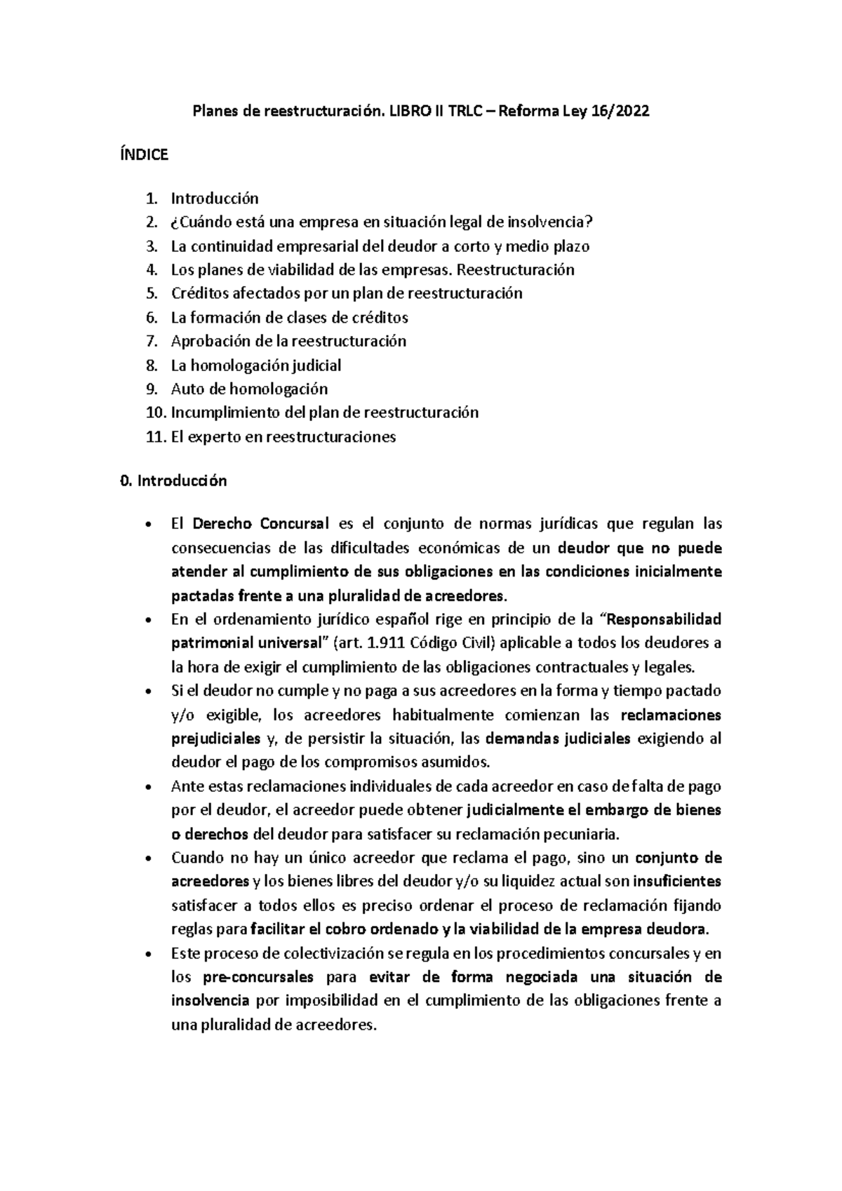 Concursal - Planes de reestructuración. LIBRO II TRLC – Reforma Ley 16 ...