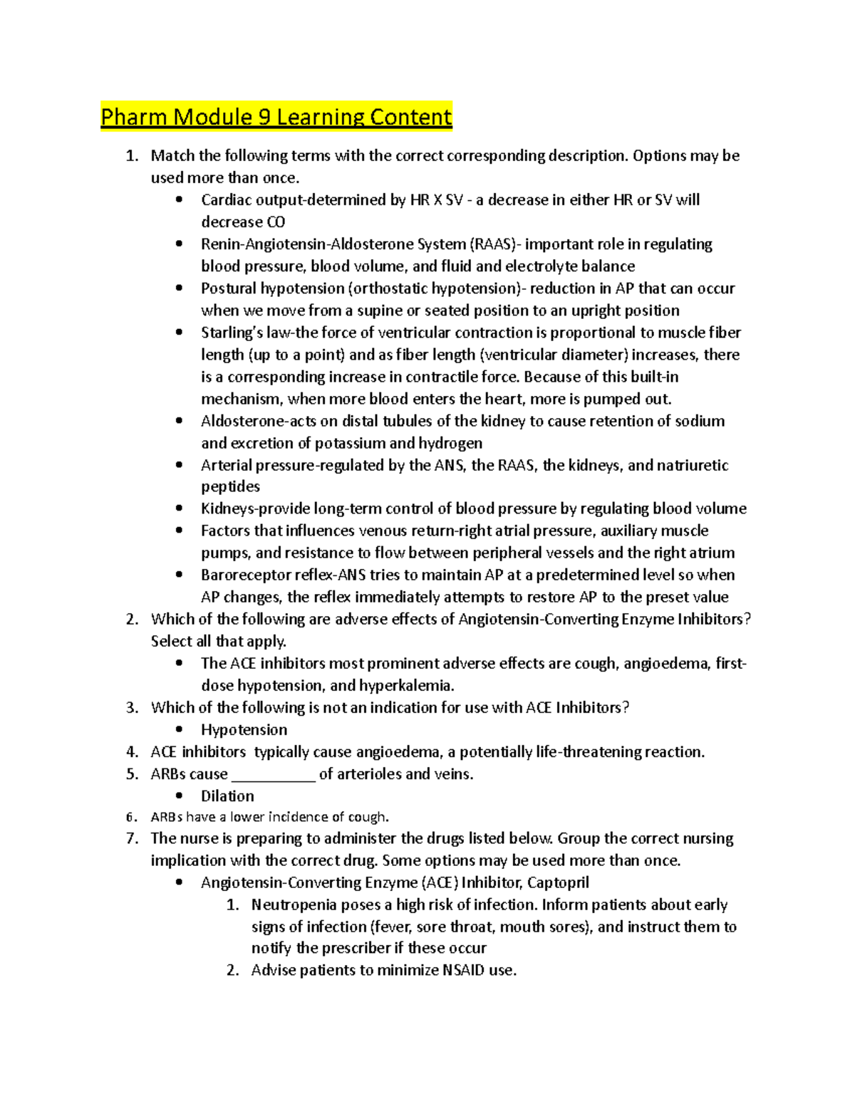 Pharm Module 9 Learning Content - Pharm Module 9 Learning Content Match ...