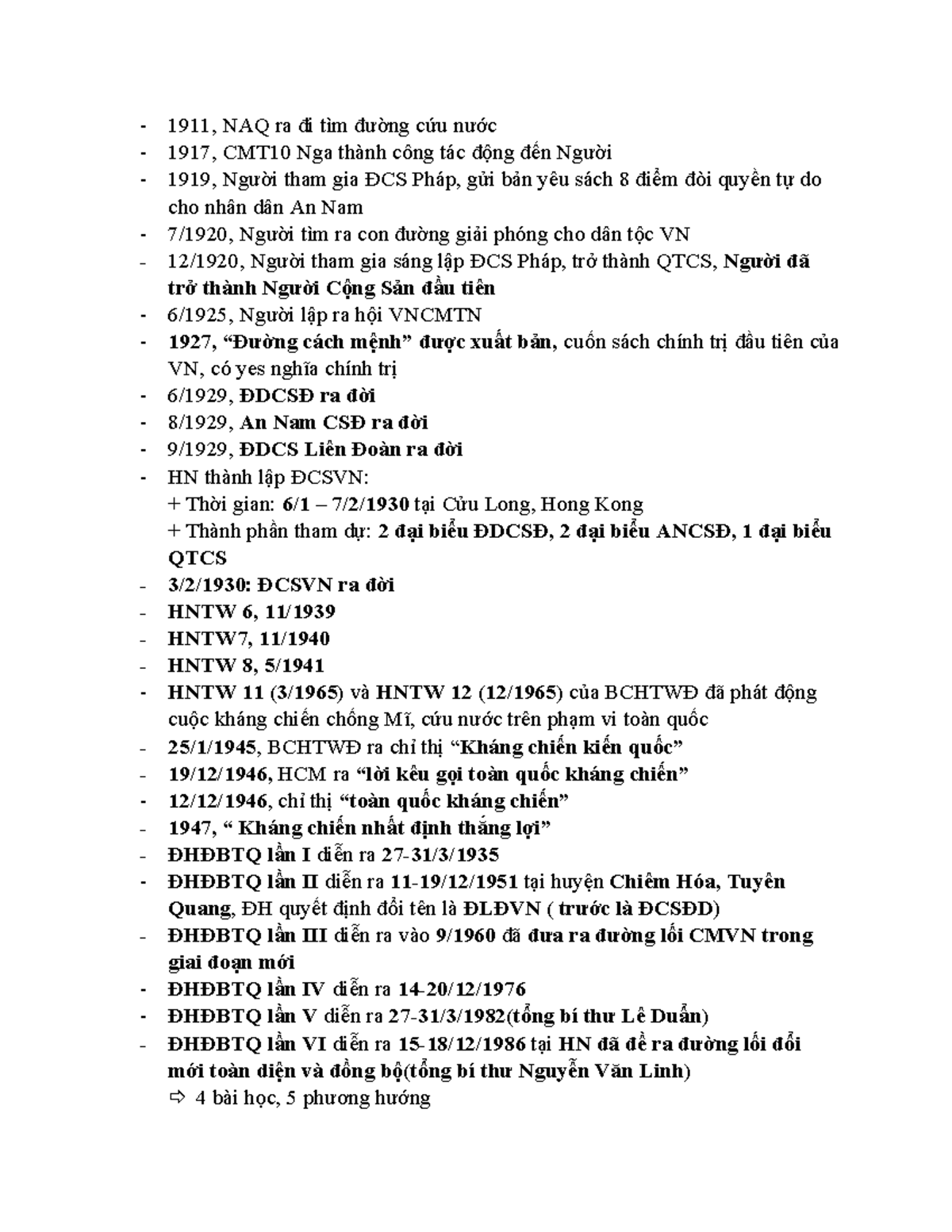 LSĐ - Tài liệu ôn tập - 1911, NAQ ra đi tìm đường cứu nước 1917, CMT10 Nga thành công tác động ...