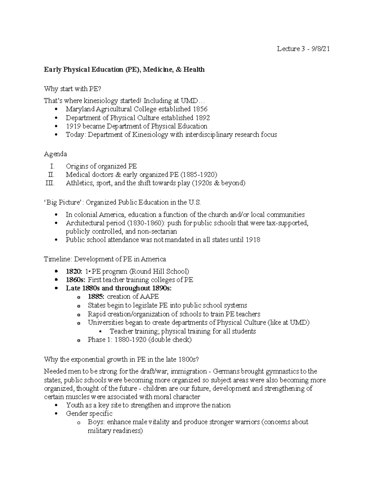 KNES285 Lecture 3 - Dr. Jette - Lecture 3 - 9/8/ Early Physical ...