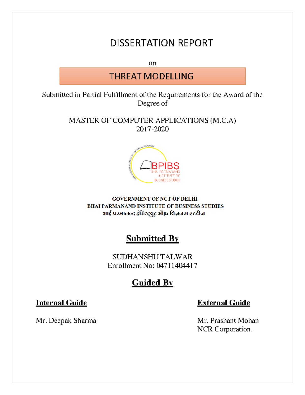 Threat Modelling Disertation-Sudhanshu - DISSERTATION REPORT on ...
