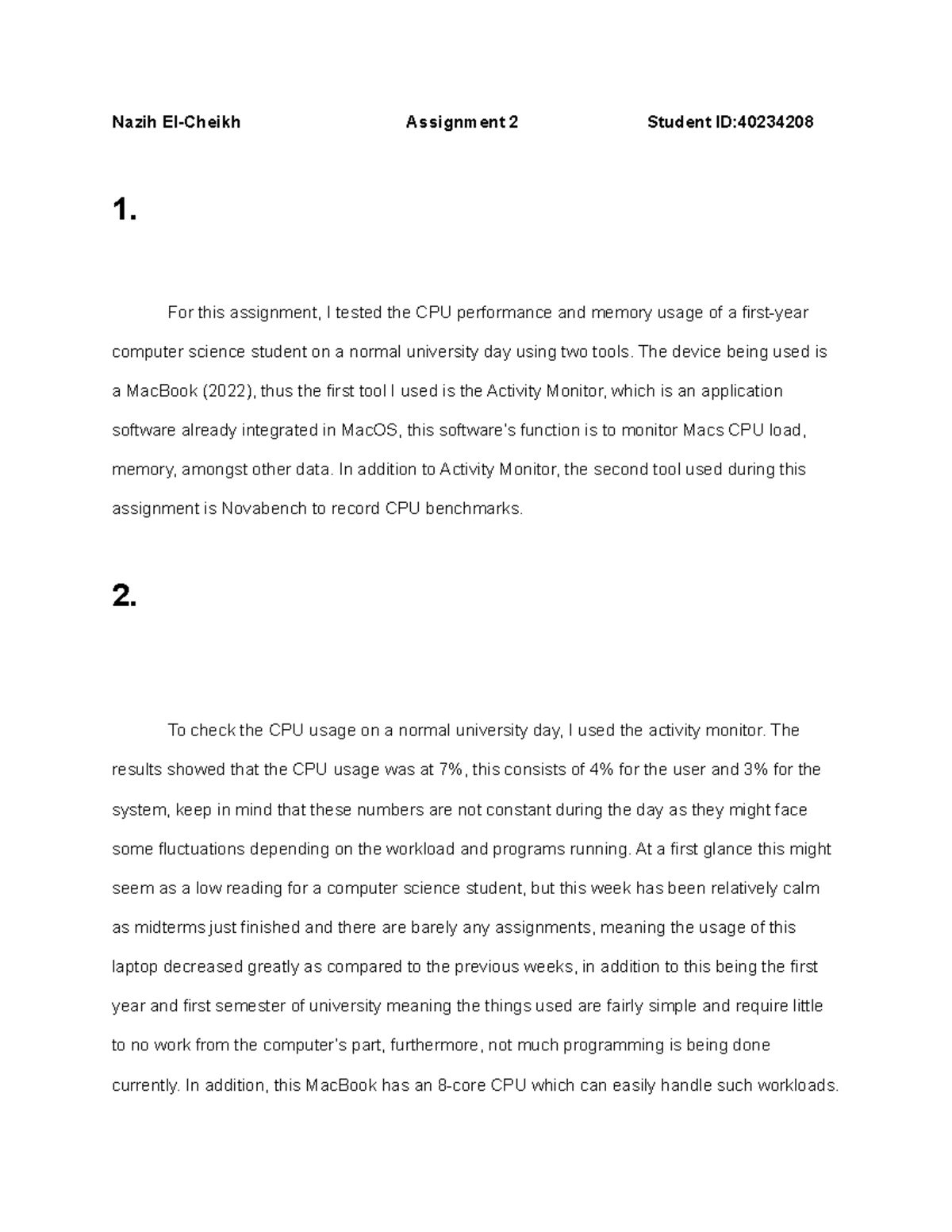 BTM 200 A2 - assignment 2 answers - Nazih El-Cheikh Assignment 2 Student ID: 1. For this ...