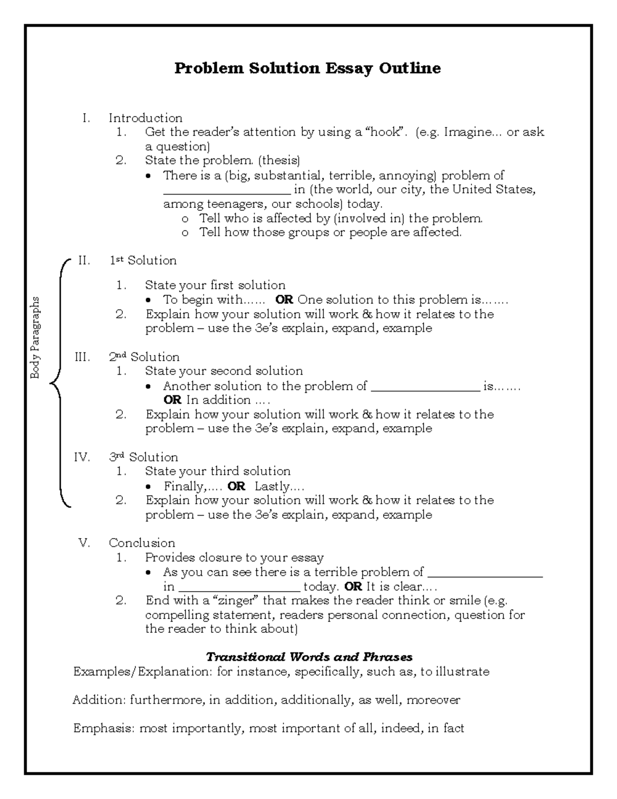 Problem-soulution-outline 1 - Problem Solution Essay Outline I ...
