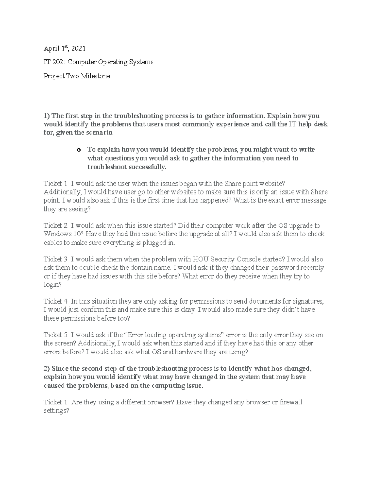 IT 202 Project 2 Milestone - April 1st, 2021 IT 202: Computer Operating ...