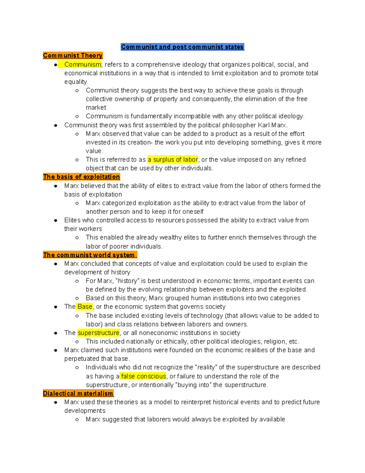 Chapter 9 - Communist and post communist states Communist Theory ...